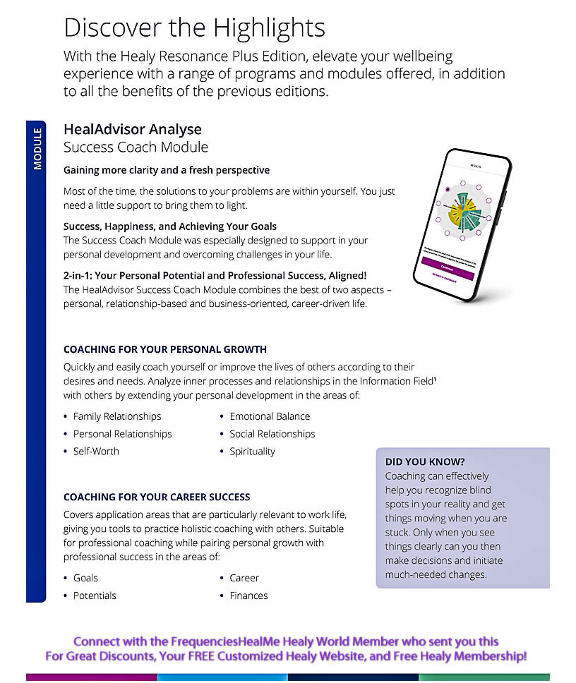 Resonance Plus Edition Device and Apps, Healy, brochure, Frequency ...